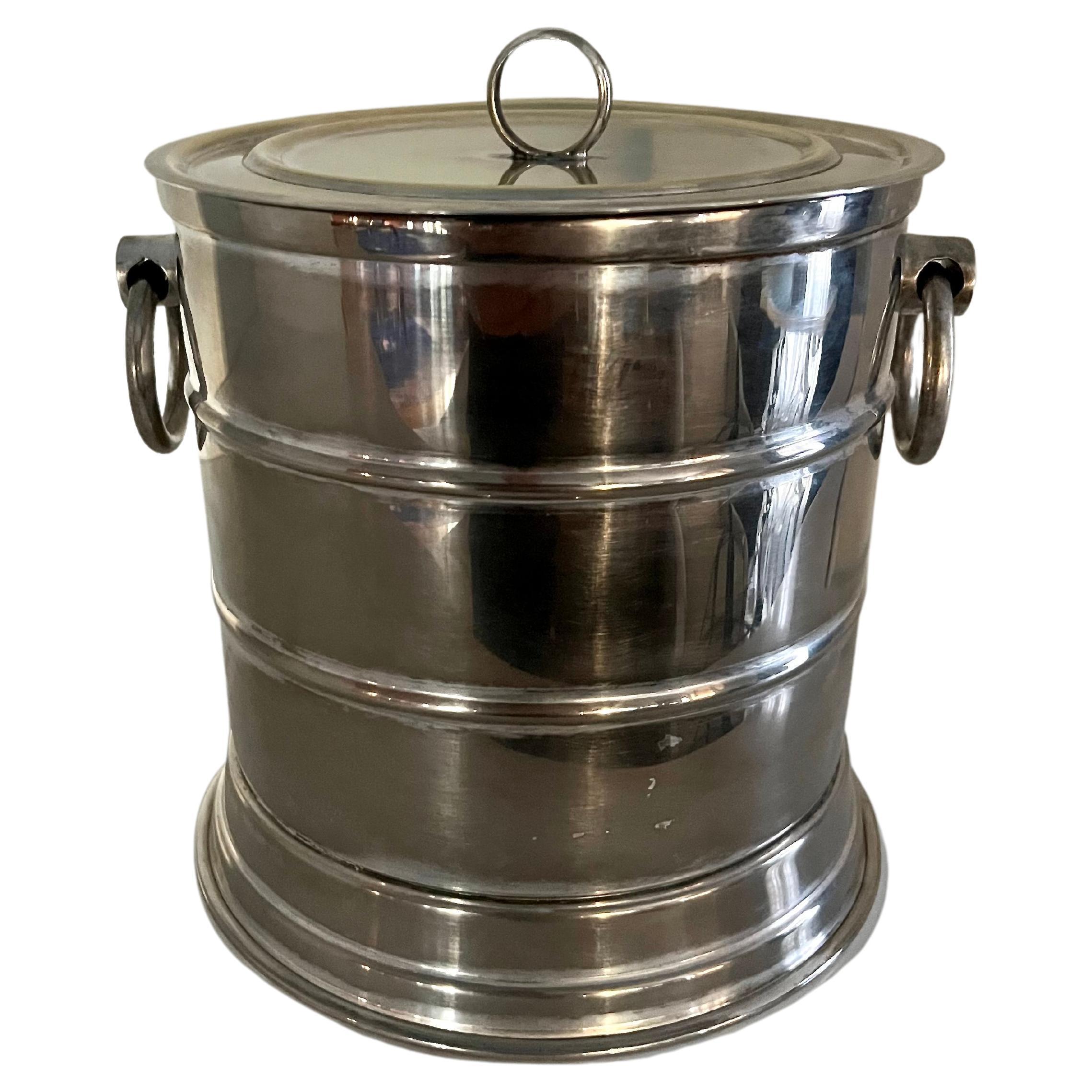 Art Deco Cracked Ice Molded Ice Bucket with Silver Plate Rim and Handle ...