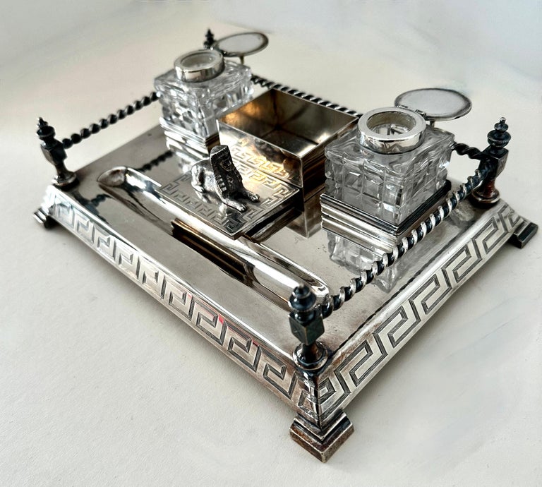 Silver Plate Ink Well with Gallery, Sphinx and Greek Key Details For ...