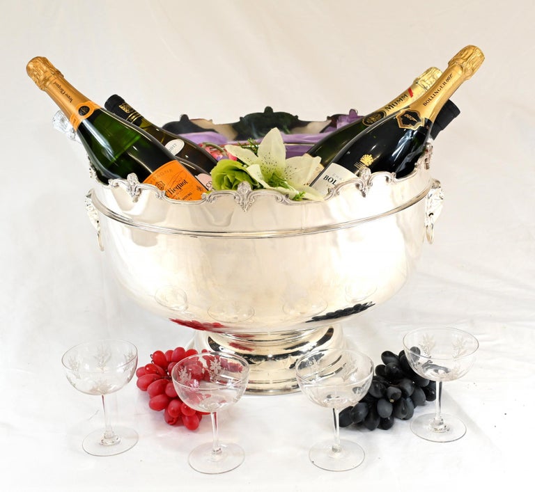 Silver Plate Monteith Champagne Cooler Wine Punch Bowl For Sale at 1stDibs
