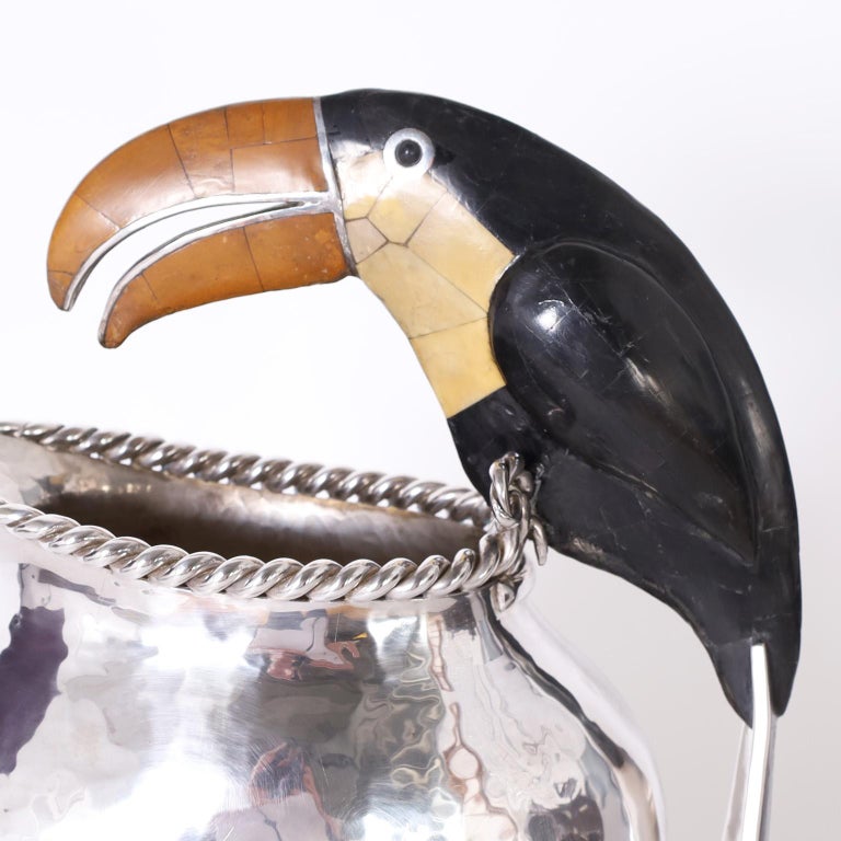 Silver Plate on Copper Pitcher with Toucan by Emilia Castillo For Sale ...