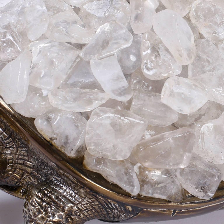 Silver Plate over Brass Turtle Sculpture with a Quartz Crystal Stone ...