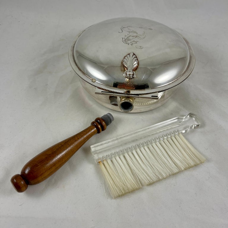 Silver Plate Silent Butler Table Crumber with Hidden Lucite Brush For ...