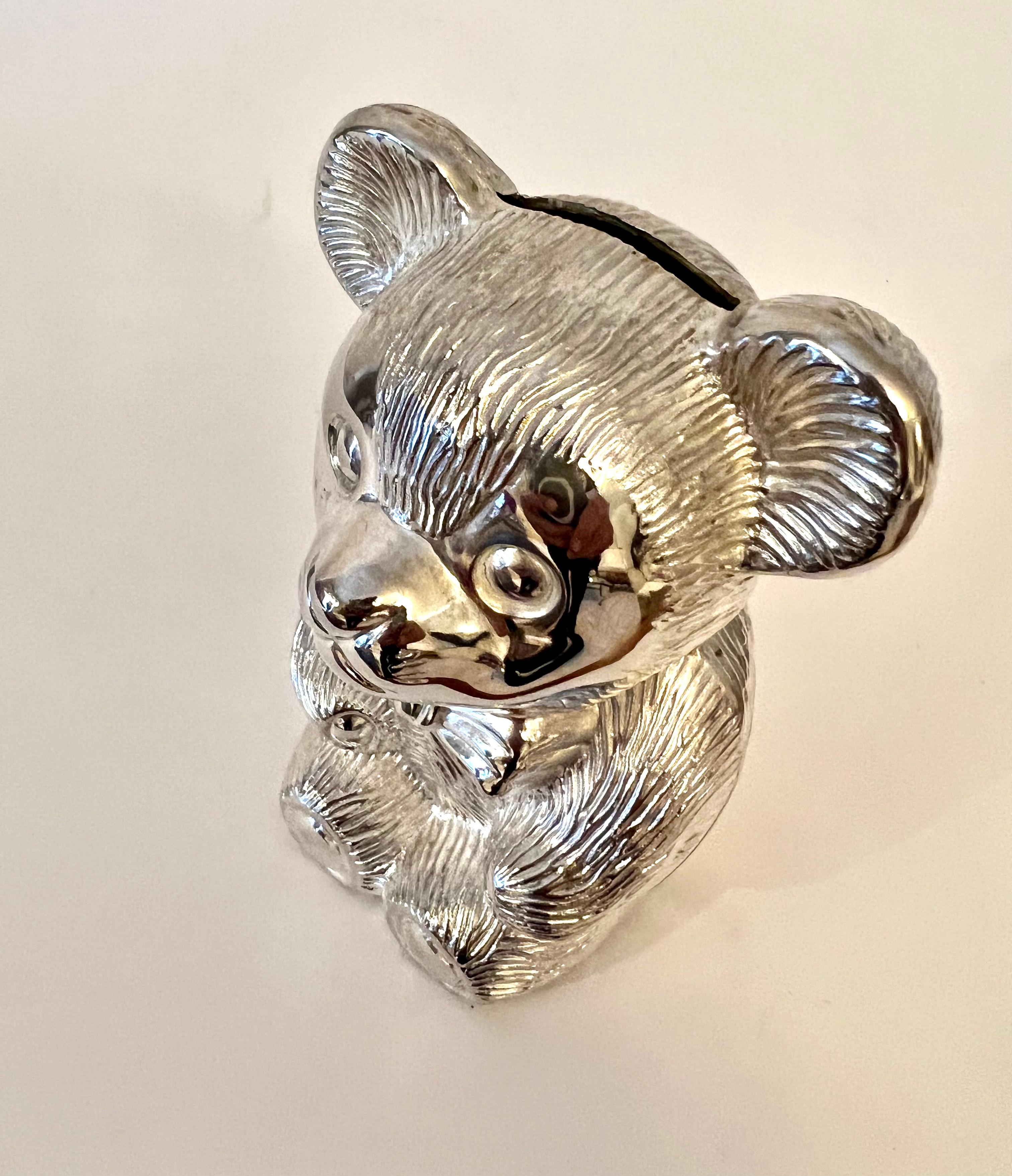 Silver Plate Teddy Bear Bank For Sale at 1stDibs