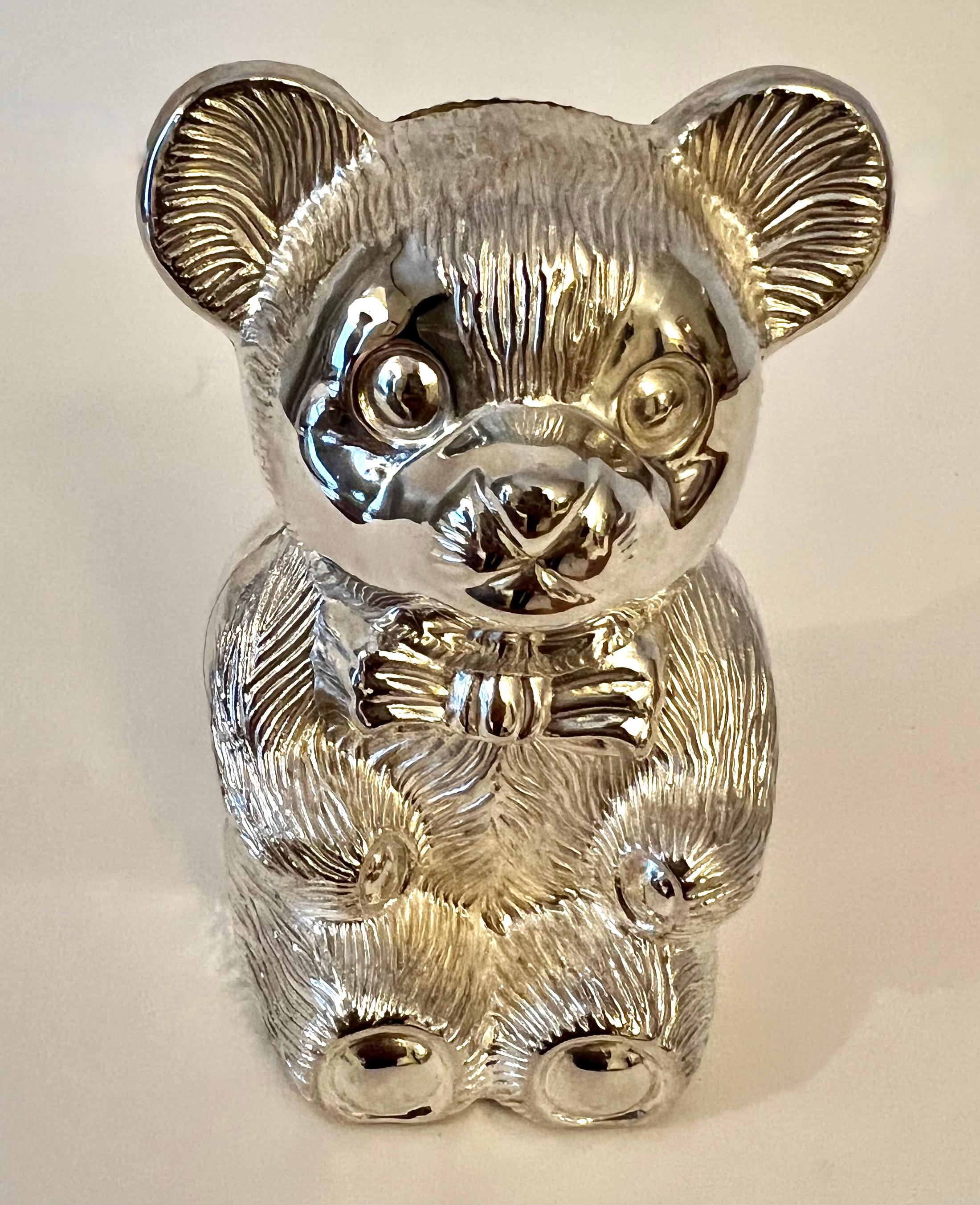 Silver Plate Teddy Bear Bank For Sale at 1stDibs