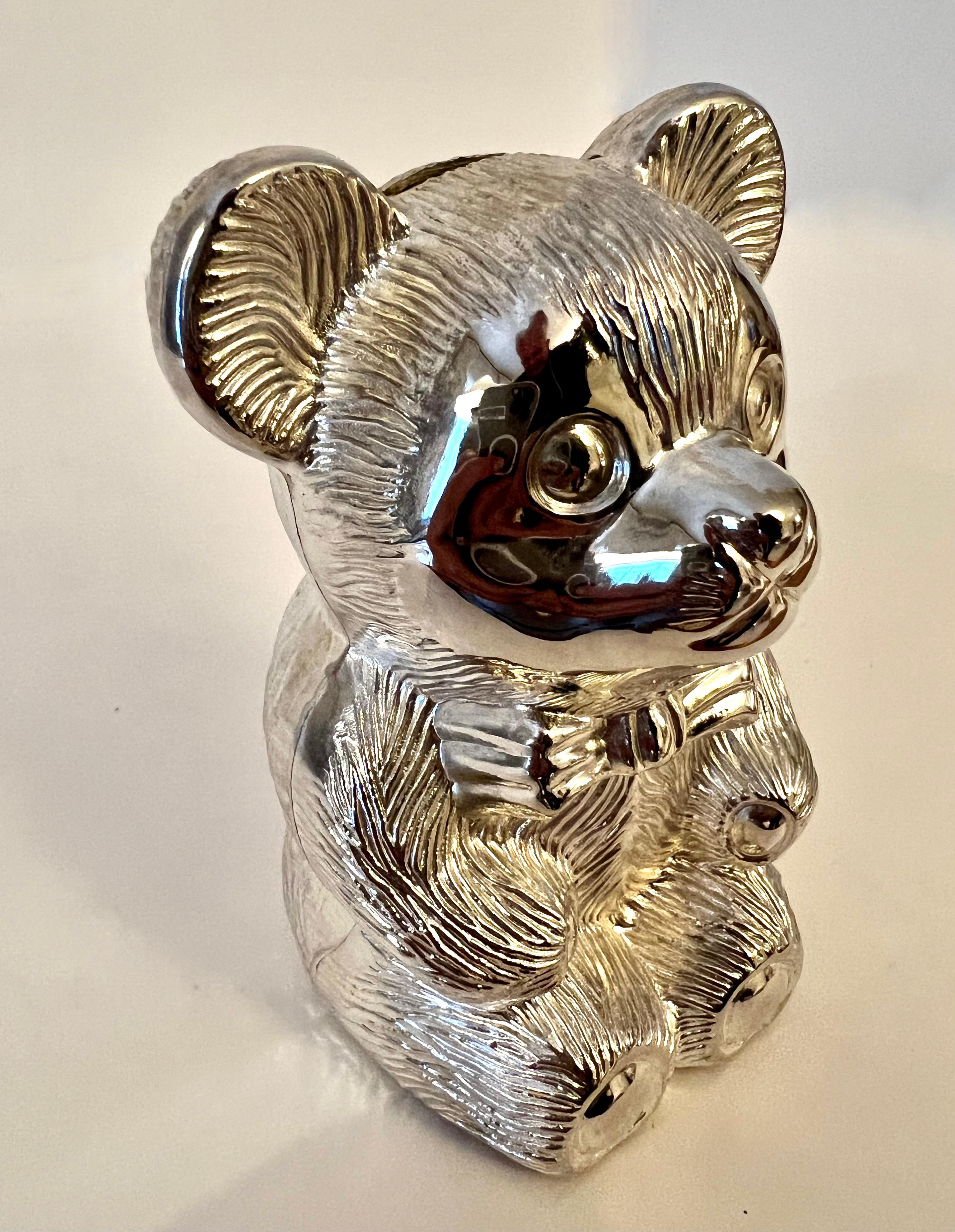 Silver Plate Teddy Bear Bank For Sale at 1stDibs