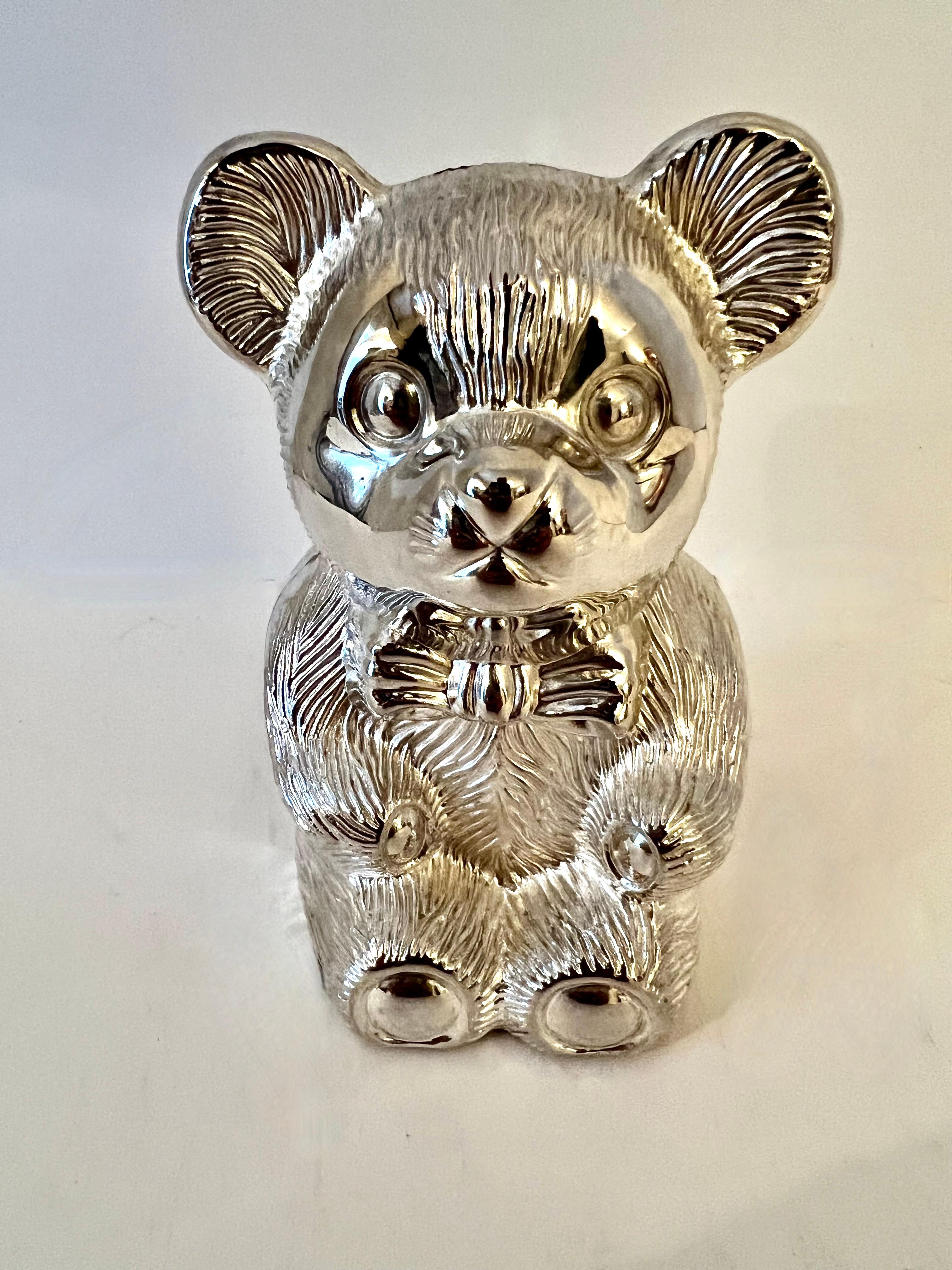 Silver Plate Teddy Bear Bank For Sale at 1stDibs