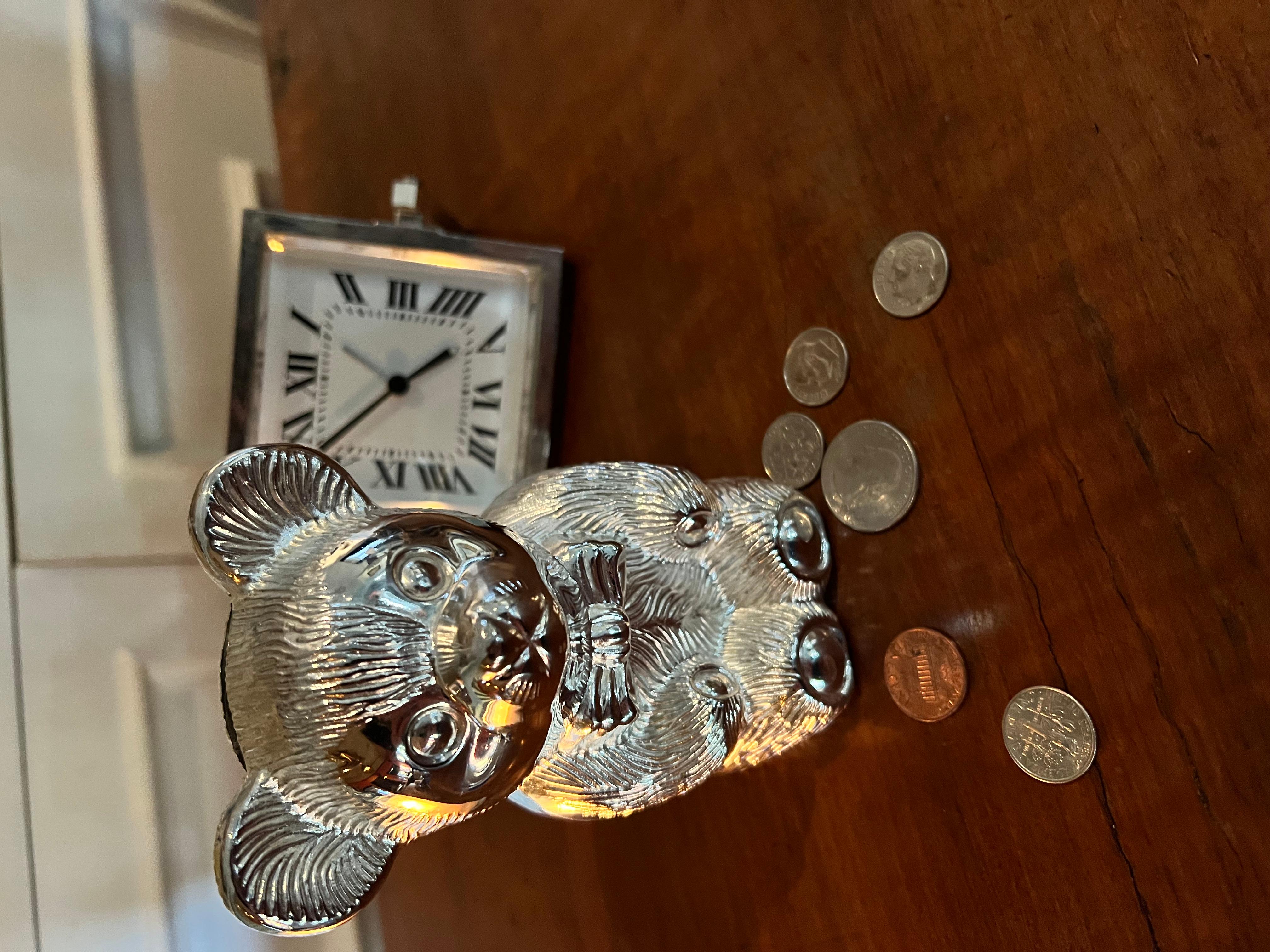 Silver Plate Teddy Bear Bank For Sale at 1stDibs