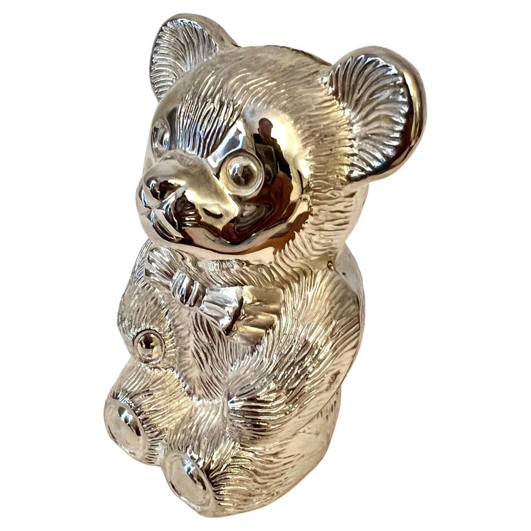 Silver Plate Teddy Bear Bank For Sale at 1stDibs