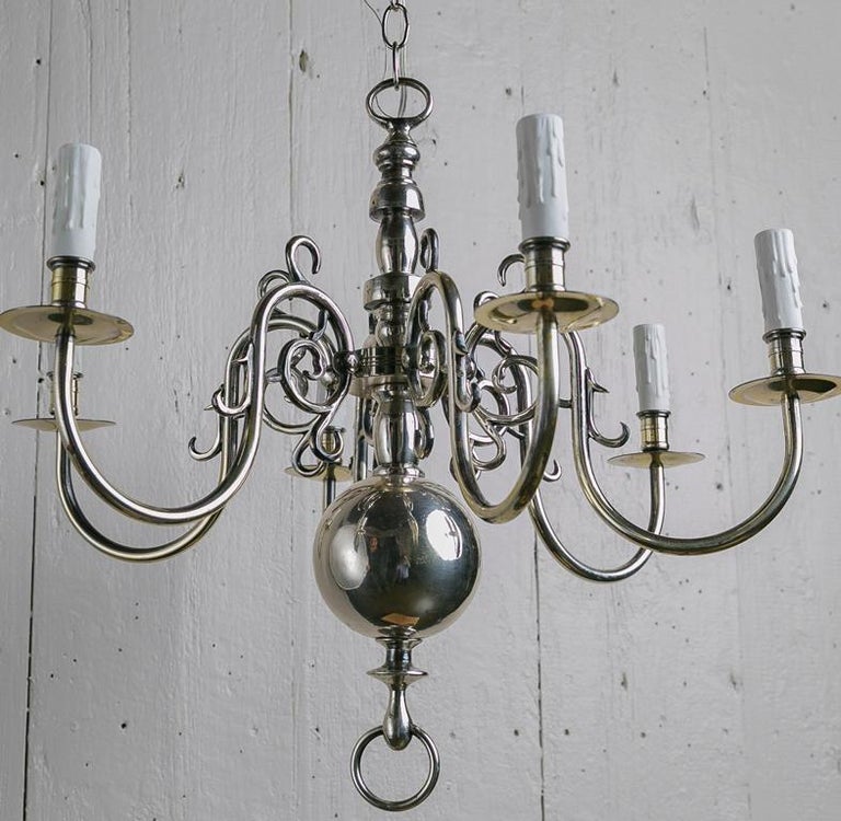 Silver-Plated 6-Arm Chandelier in Simple, Classic Dutch Design For Sale ...