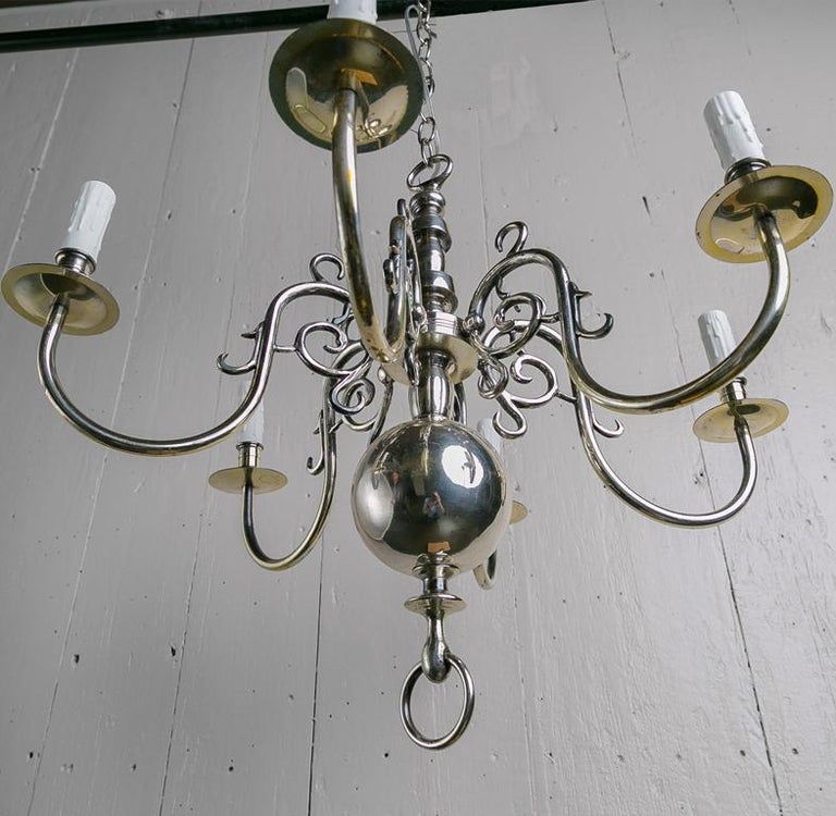 Silver-Plated 6-Arm Chandelier in Simple, Classic Dutch Design For Sale ...