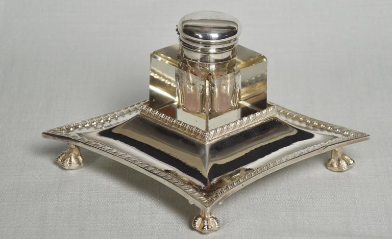 Silver Plated and Clear Glass Ink Well by Walker and Hall For Sale at ...