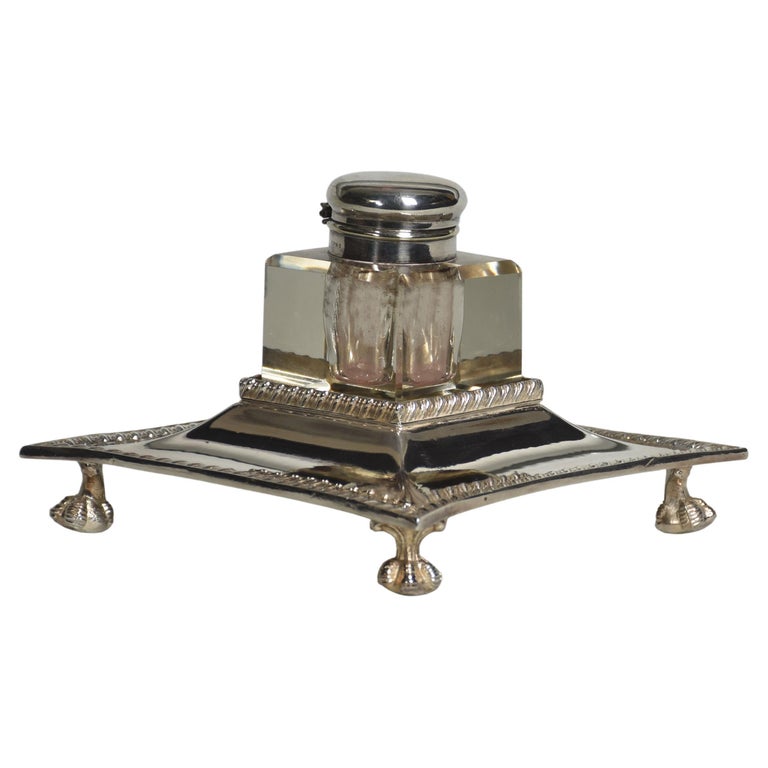 Silver Plated and Clear Glass Ink Well by Walker and Hall For Sale at ...