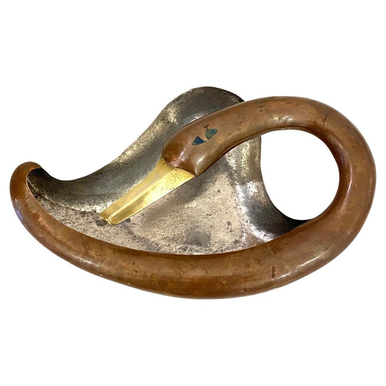 Silver Plated and Copper Swan Center Piece by Chato Castillo For Sale ...