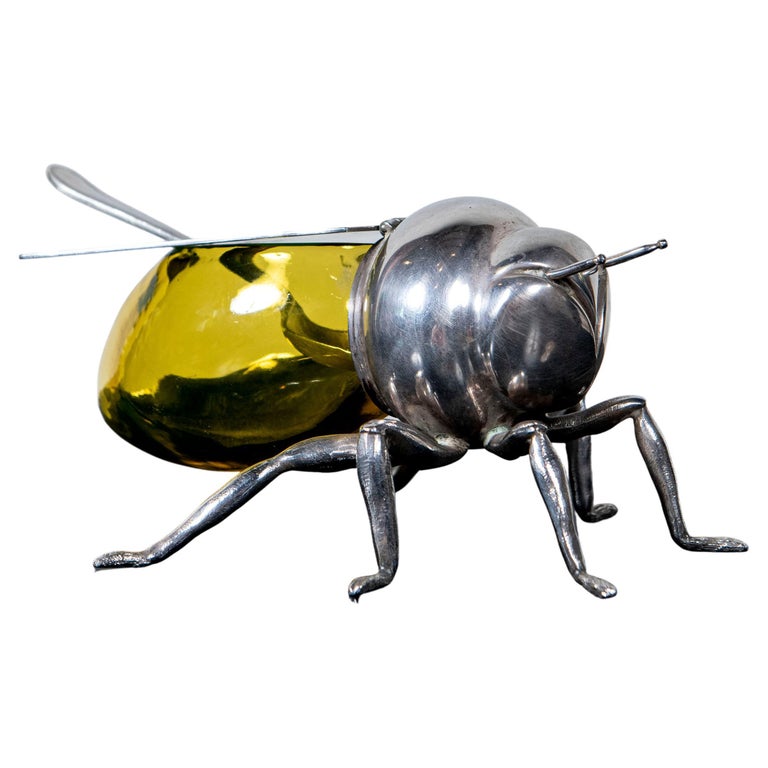 Silver Plated and glass honey pot bee by Mappin and Webb. England ...