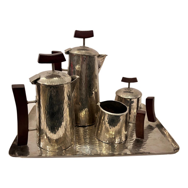 Silver-Plated Art Deco Coffee and Tea Set For Sale at 1stDibs