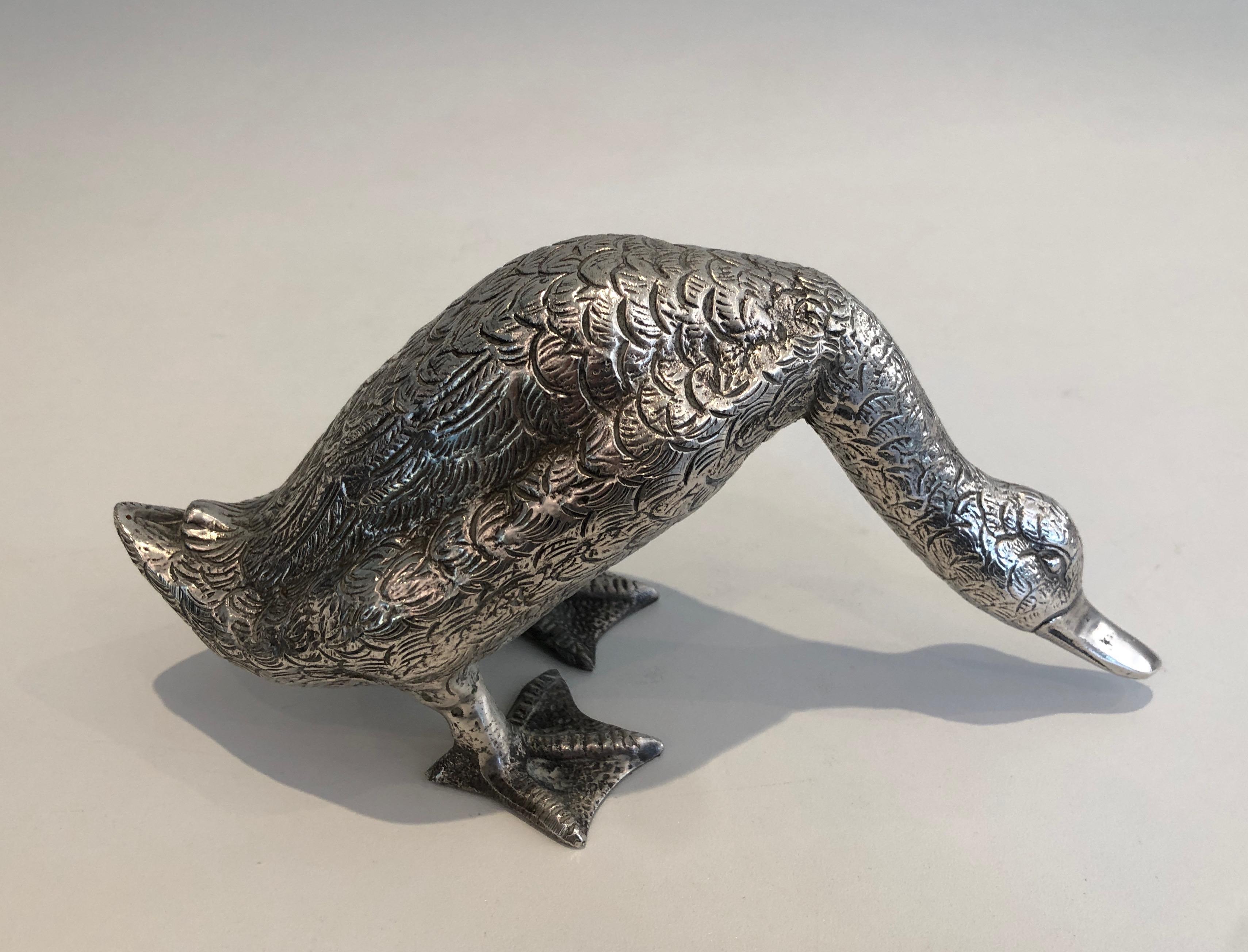Silver Plated Bronze Duck Sculpture For Sale at 1stDibs