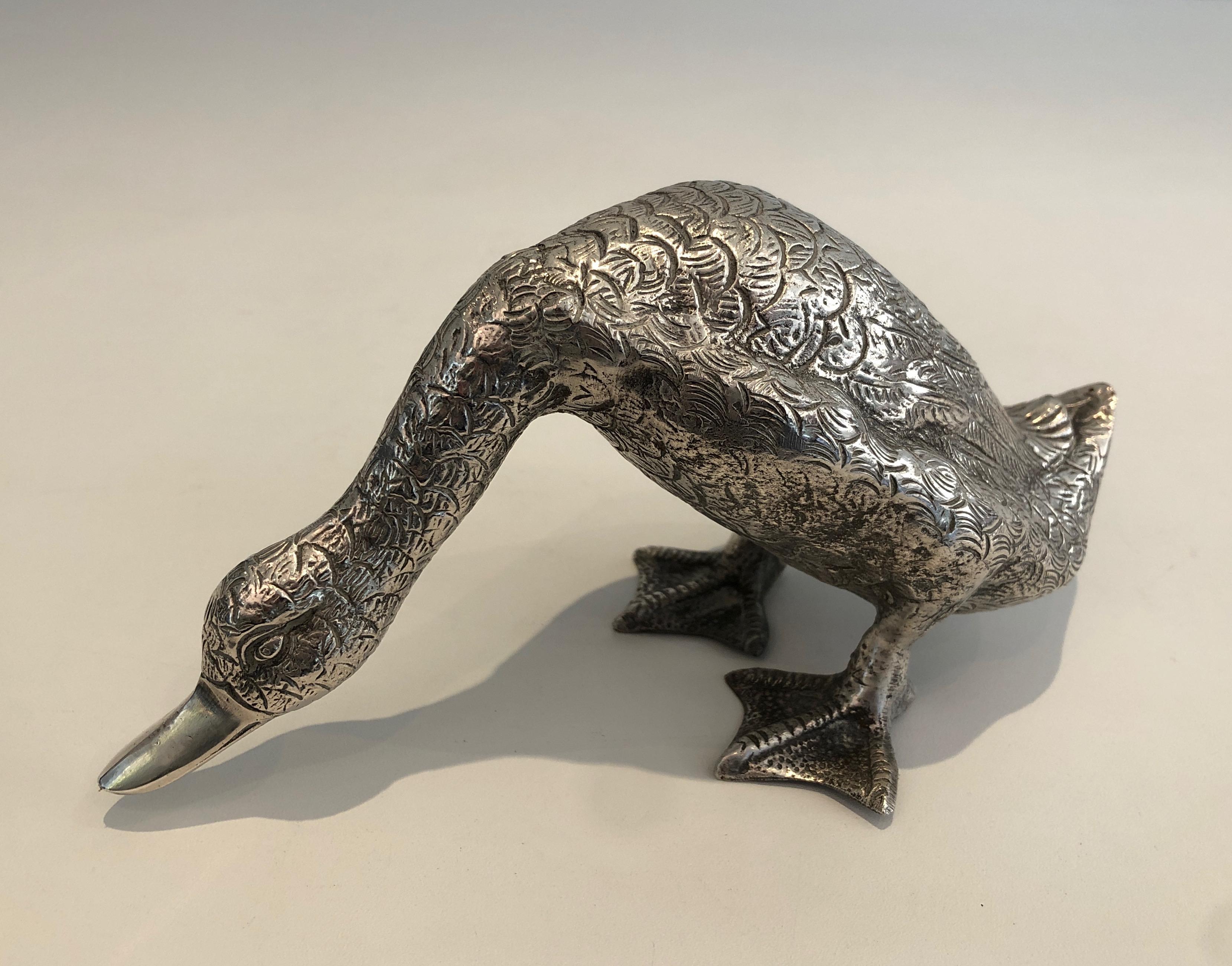Silver Plated Bronze Duck Sculpture For Sale at 1stDibs