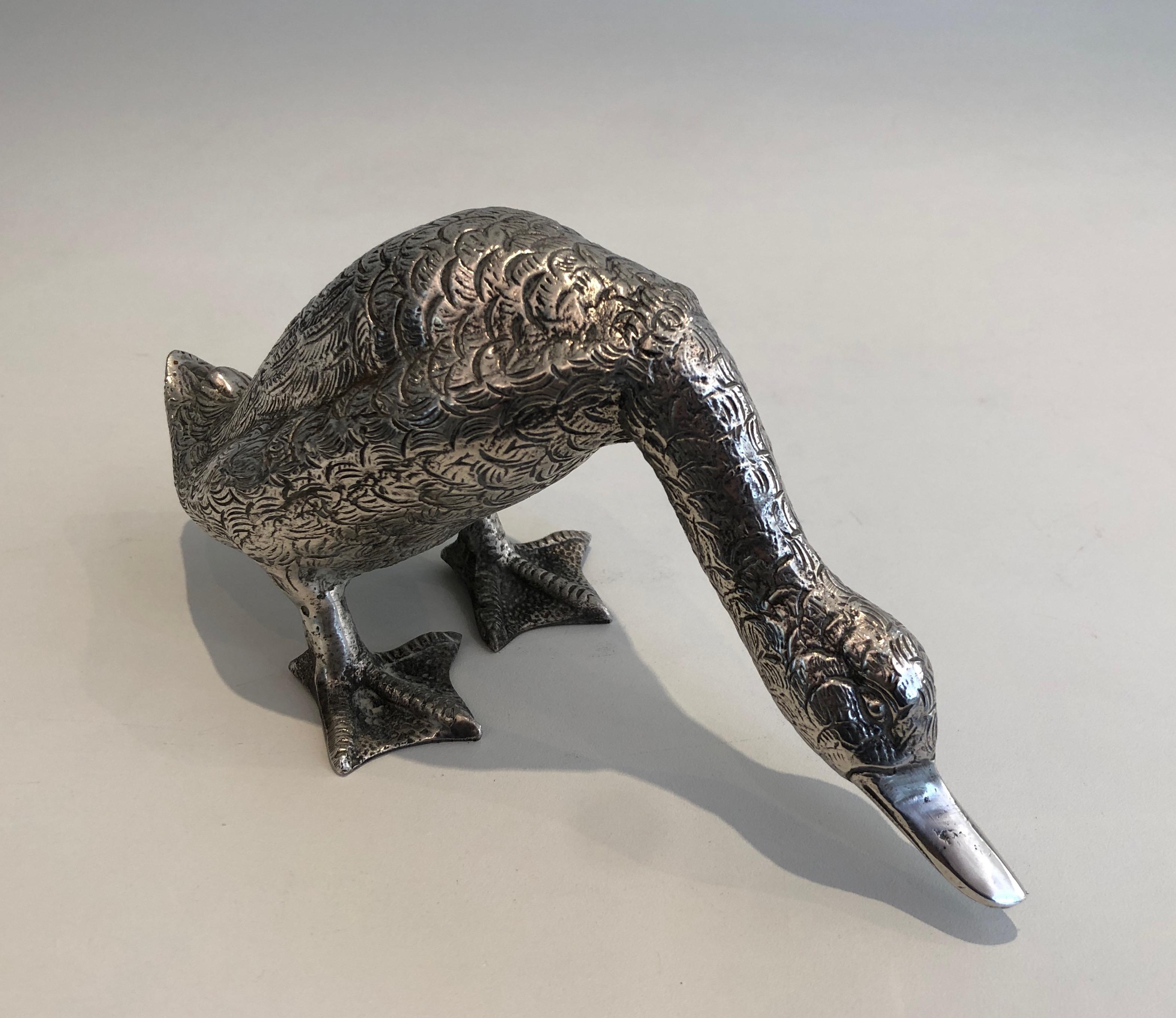 Silver Plated Bronze Duck Sculpture For Sale at 1stDibs
