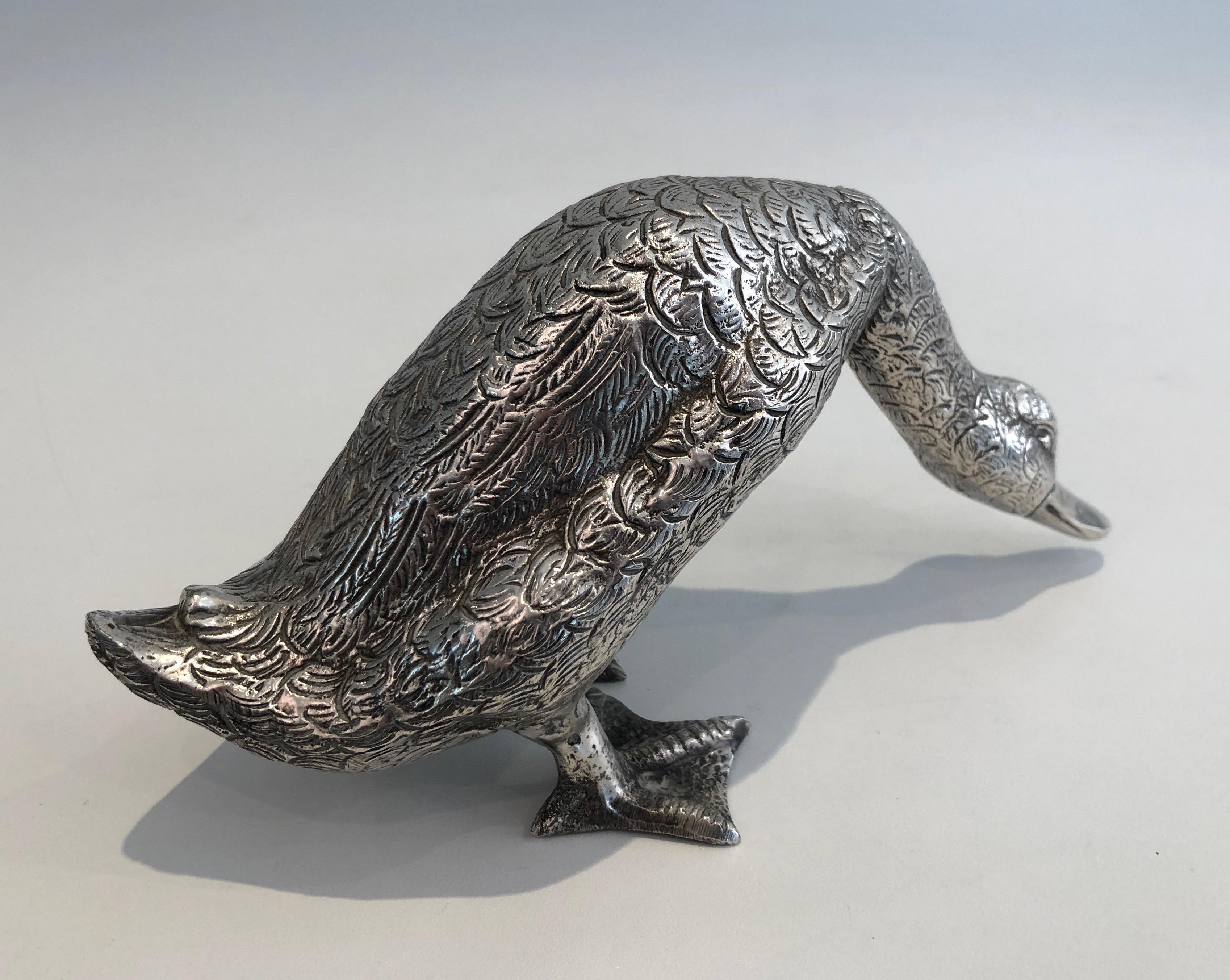 Silver Plated Bronze Duck Sculpture For Sale at 1stDibs