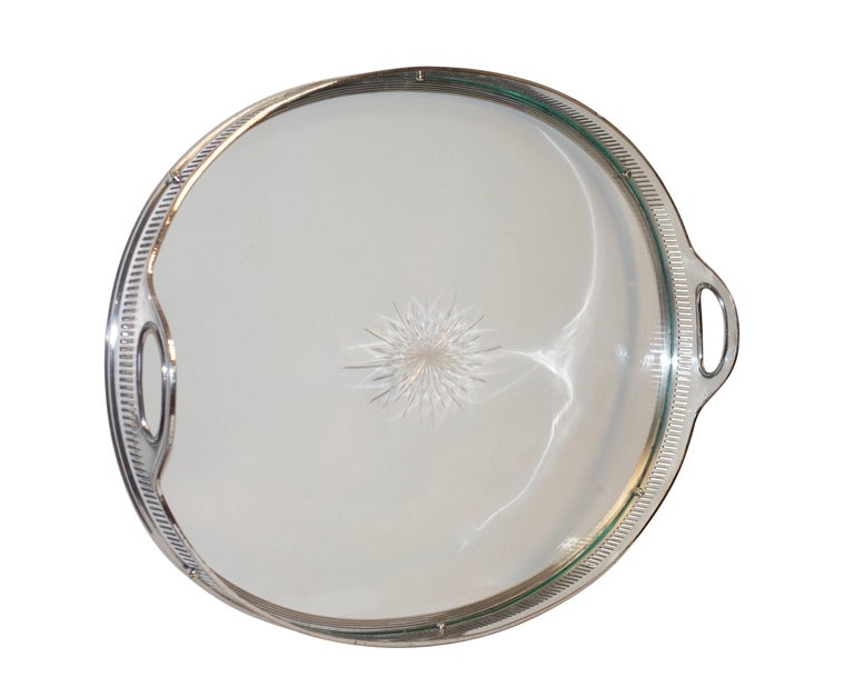 Silver Plated Oval Tray with Cut Glass Bottom at 1stDibs