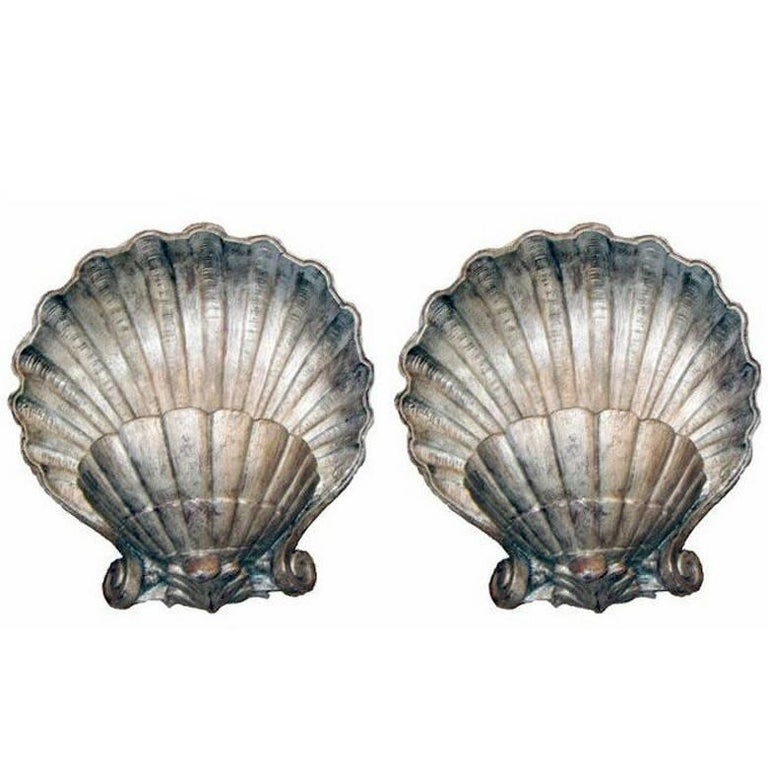 Silver Plated Plaster Shell Sconces For Sale at 1stDibs