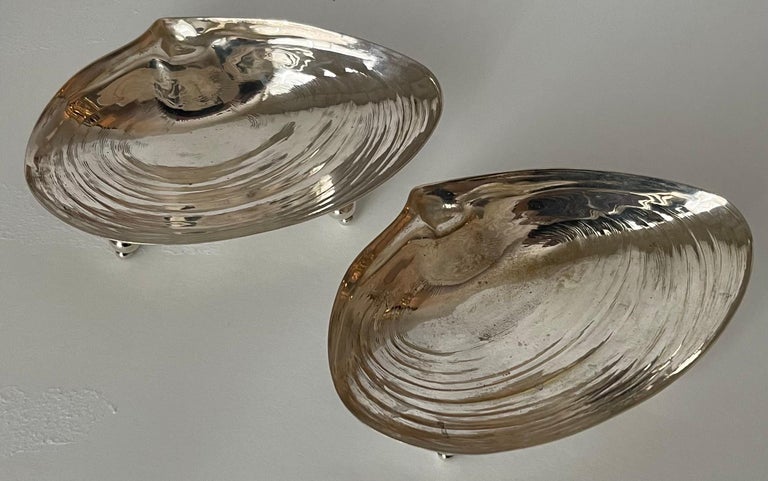 Silver Plated Shell Form Candy Dishes or Ashtrays, Pair For Sale at 1stDibs