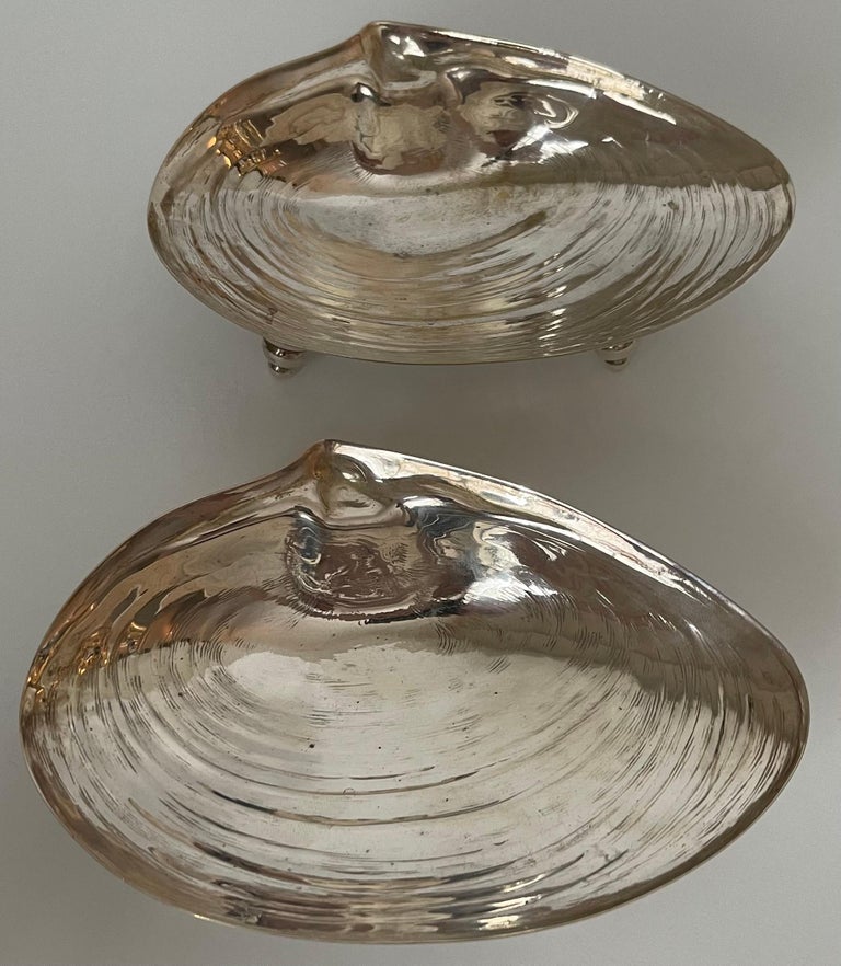 Silver Plated Shell Form Candy Dishes or Ashtrays, Pair For Sale at 1stDibs