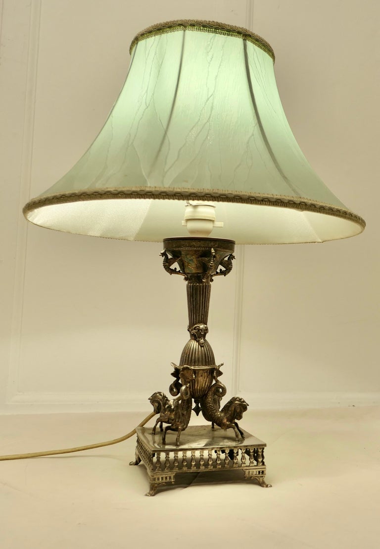 Silver Plated Table Lamp with Mythological Characters For Sale at 1stDibs