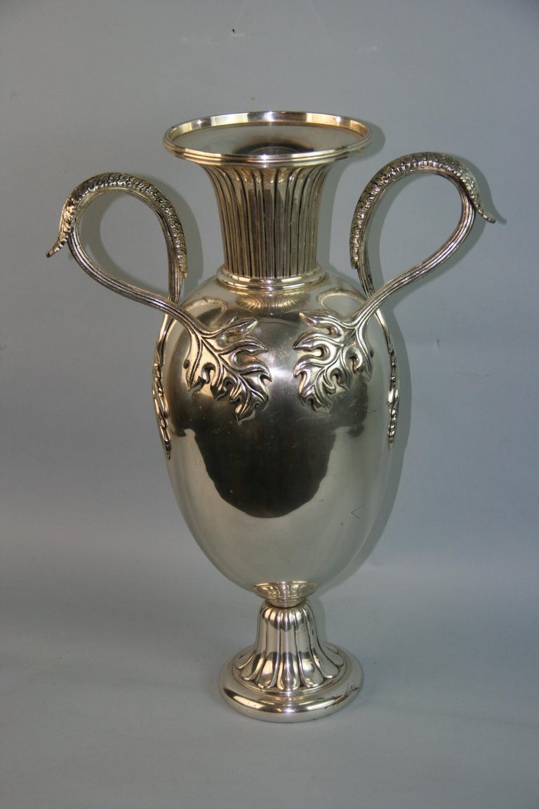 Silver Plated Urn With Leaf Detailing For Sale at 1stDibs