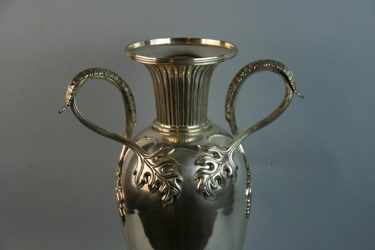 Silver Plated Urn With Leaf Detailing For Sale at 1stDibs