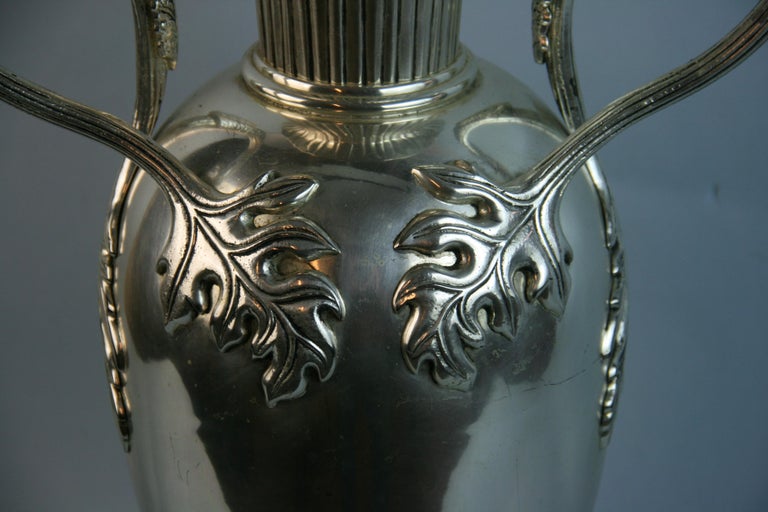 Silver Plated Urn With Leaf Detailing For Sale at 1stDibs