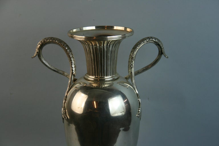 Silver Plated Urn With Leaf Detailing For Sale at 1stDibs