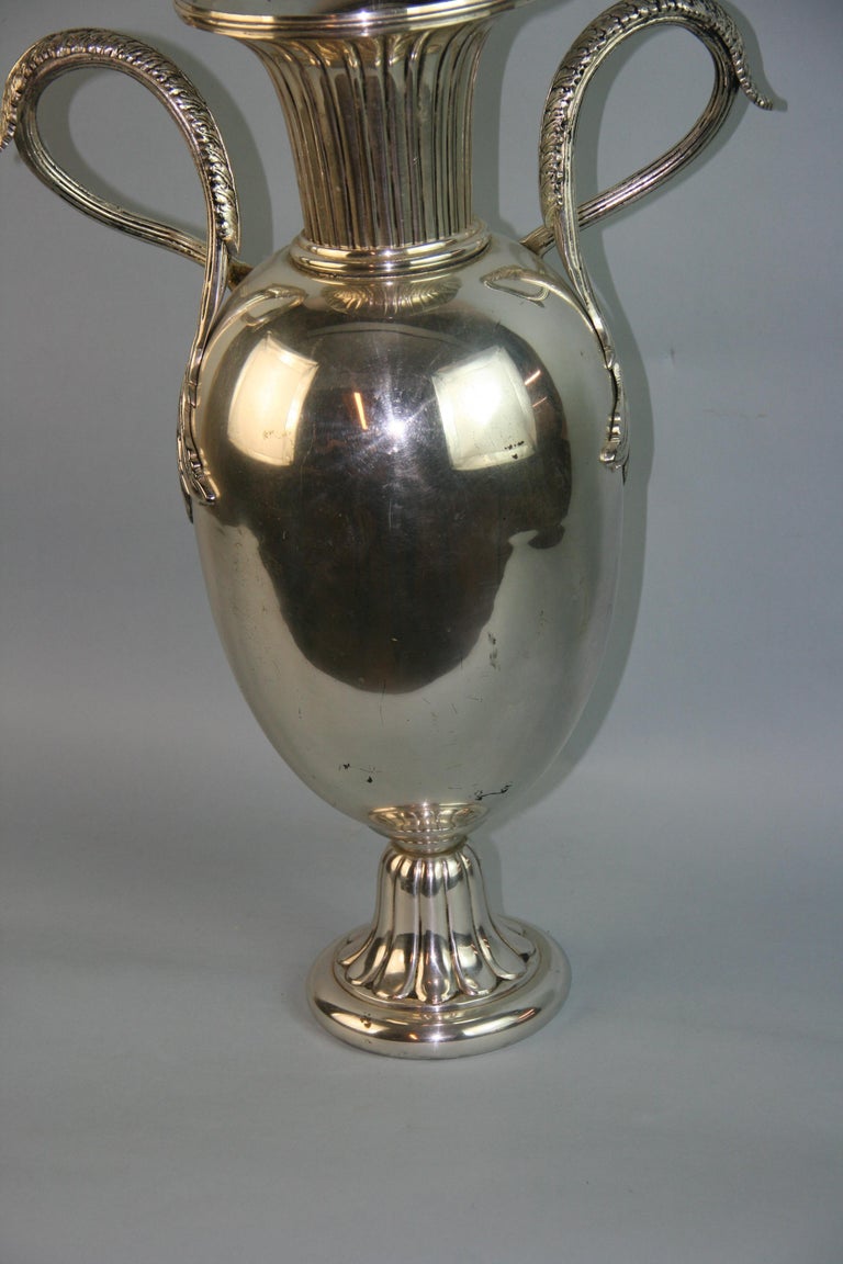 Silver Plated Urn With Leaf Detailing For Sale at 1stDibs