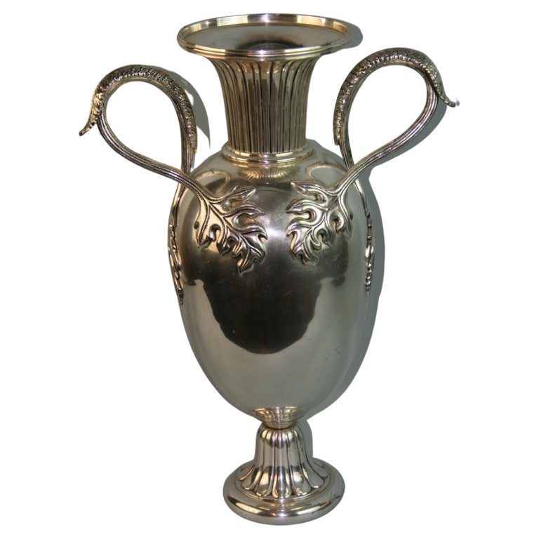 Silver Plated Urn With Leaf Detailing For Sale at 1stDibs