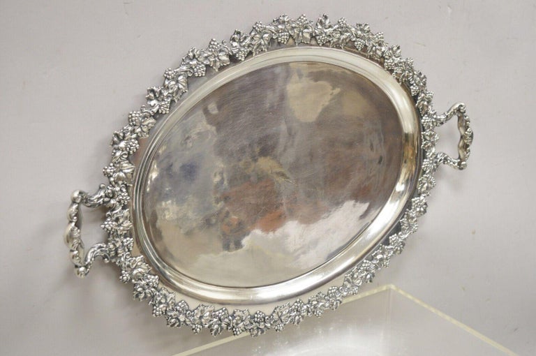 Silver Plated Victorian Regency Maple Leaf Grapevine Oval Platter Tray ...