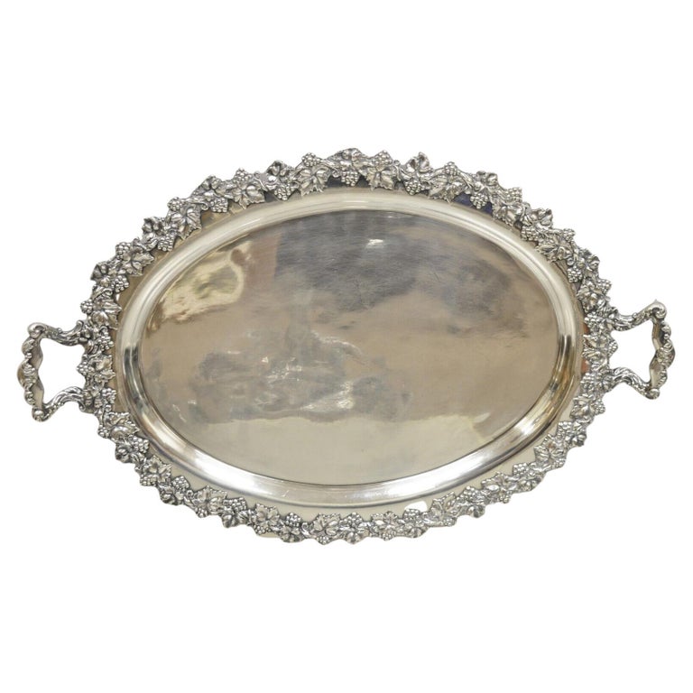 Silver Plated Victorian Regency Maple Leaf Grapevine Oval Platter Tray ...