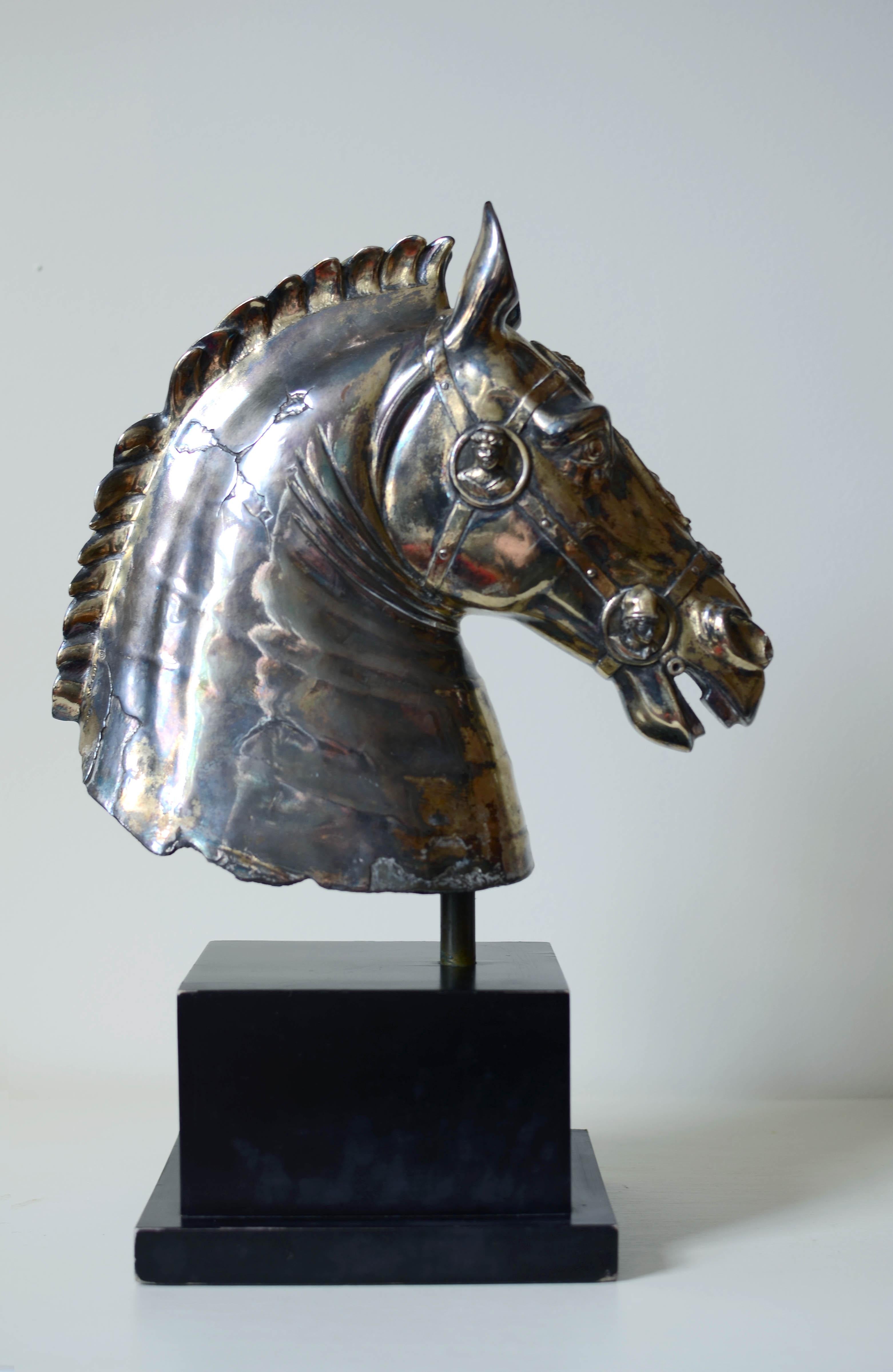 Silver plated vintage Equestrian bust of a horse, after Classical Antiquity For Sale at 1stDibs