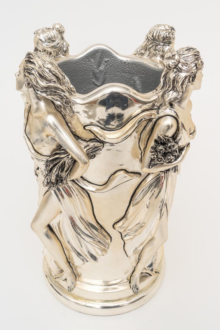 Silver Plated Wine Bucket with Four Maidens by F. Mariani at 1stDibs