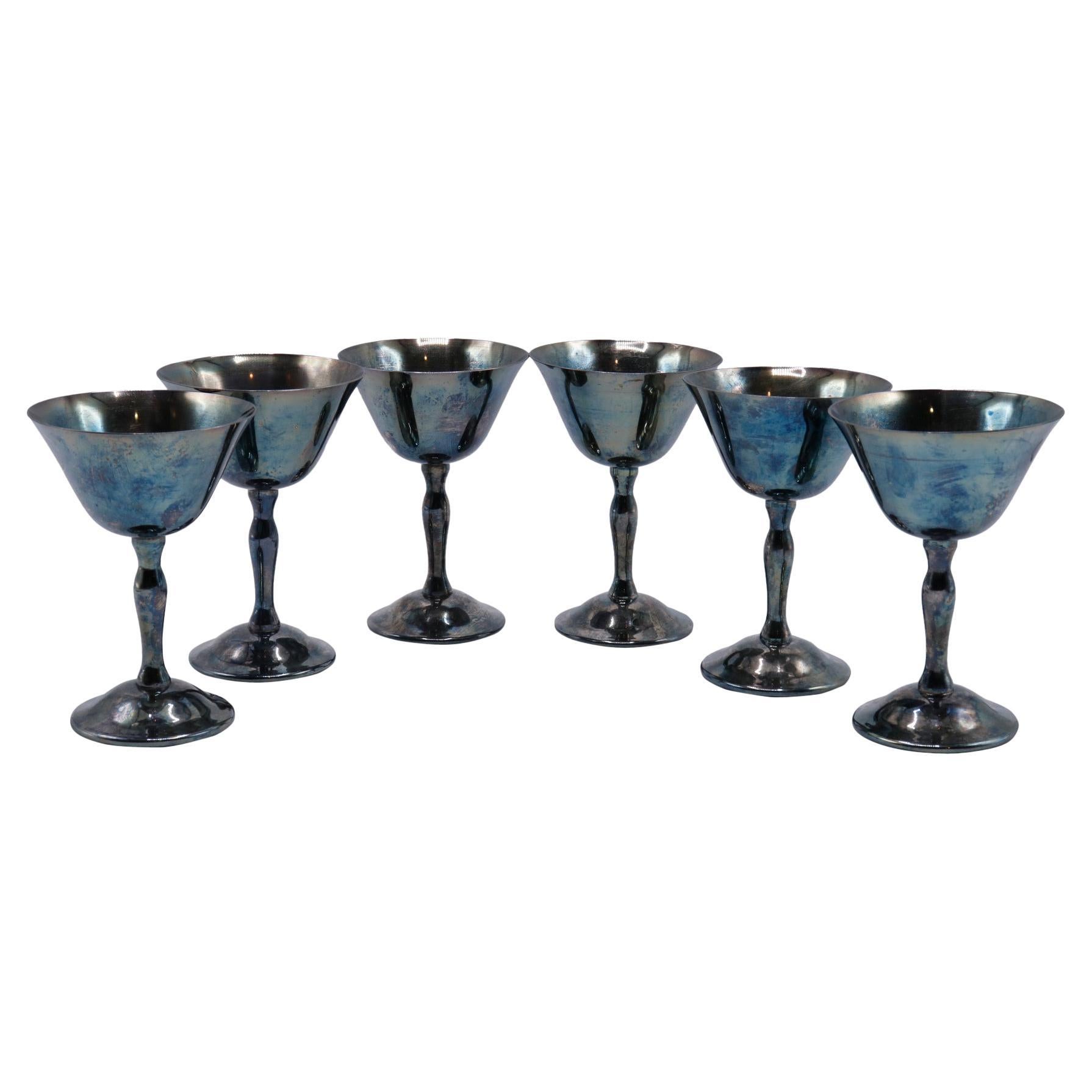 24-Karat Gold-Plated and Silver Plated Set of 6 Champagne Goblets Cups ...