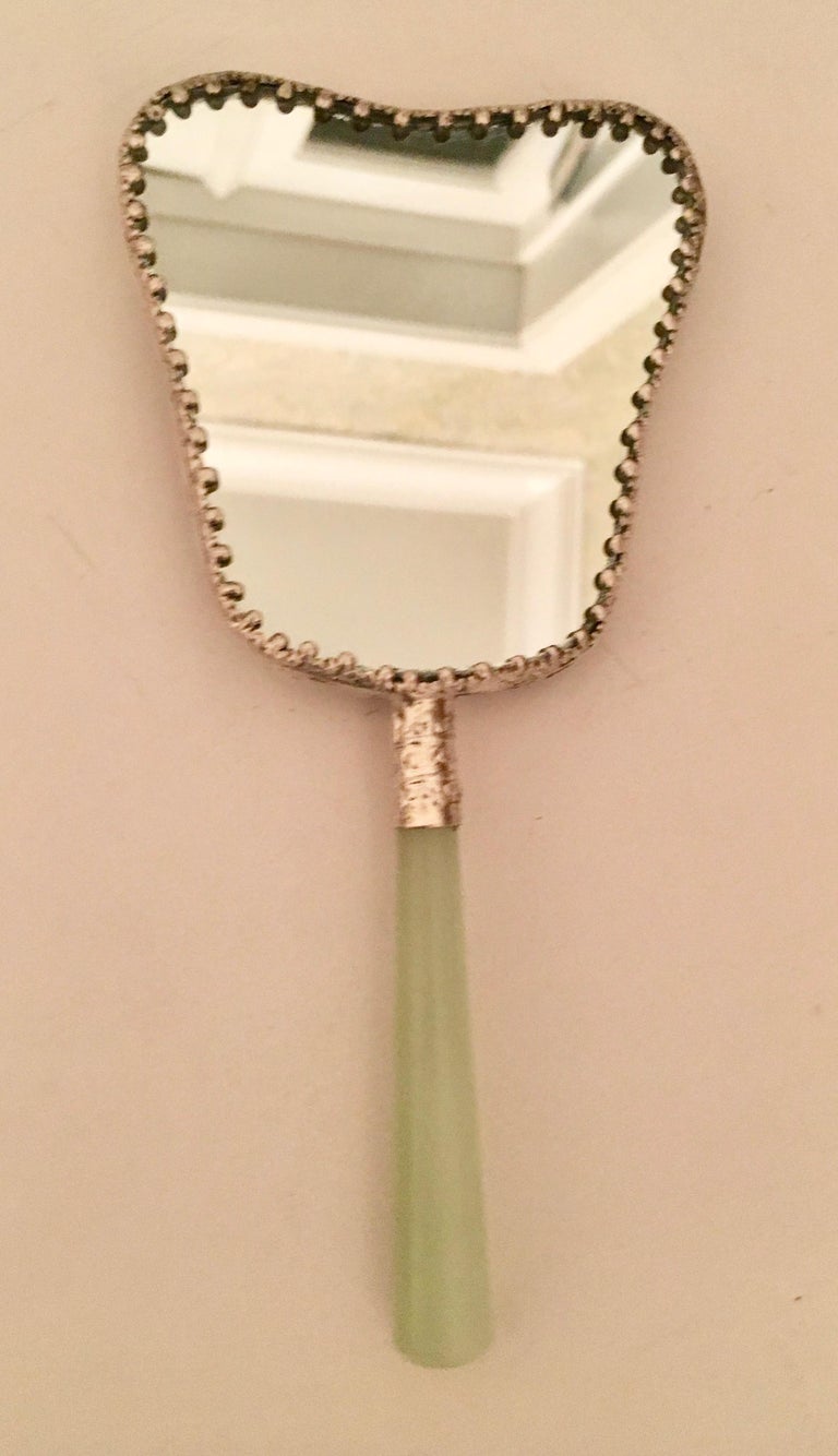 Silver Repousse Asian Hand Mirror with White Jade Handle at 1stDibs