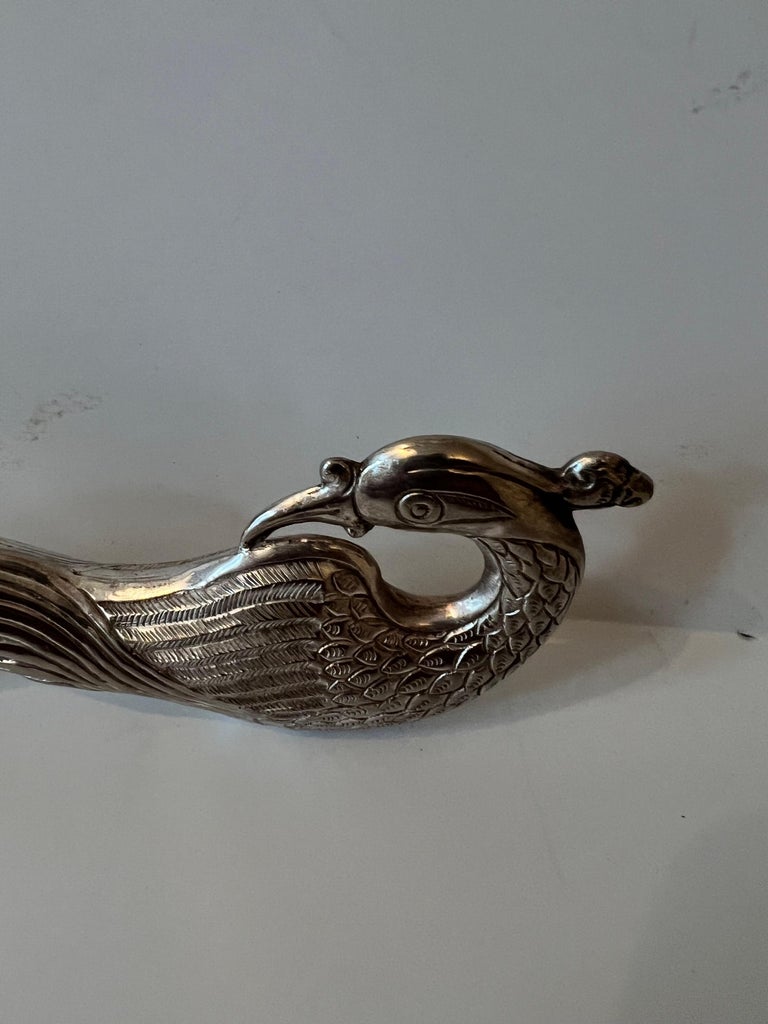 Silver Repoussé Serving Spoon with Peacock For Sale at 1stDibs