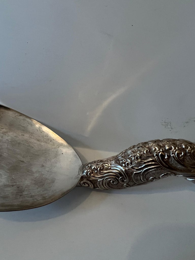 Silver Repoussé Serving Spoon with Peacock For Sale at 1stDibs