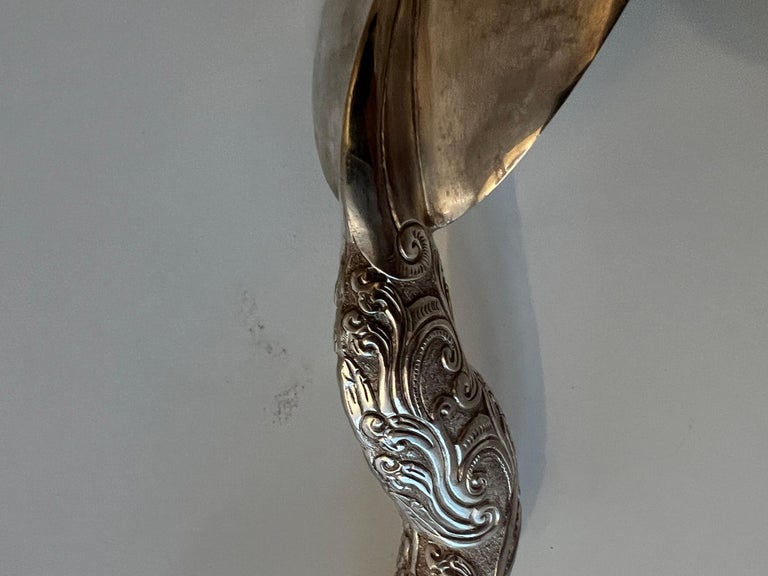 Silver Repoussé Serving Spoon with Peacock For Sale at 1stDibs