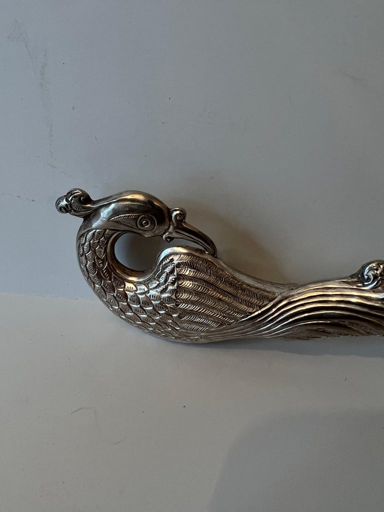 Silver Repoussé Serving Spoon with Peacock For Sale at 1stDibs