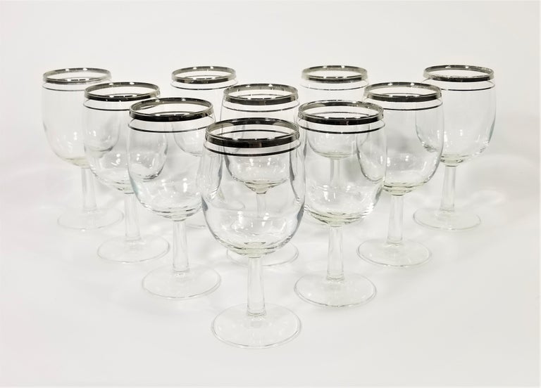 Silver Rimmed Stemware Wine Glasses Midcentury Set of 10 For Sale at ...