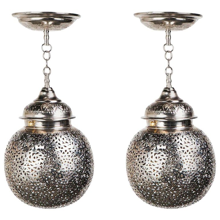 Silver Round Modern Moroccan Pendant or Chandelier, a Pair For Sale at ...