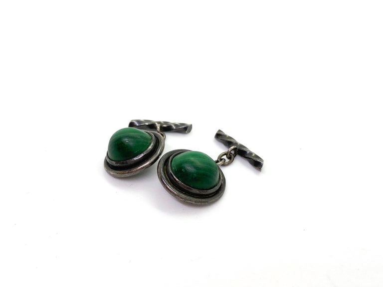 Silver Russia Malachite Cufflinks For Sale at 1stDibs