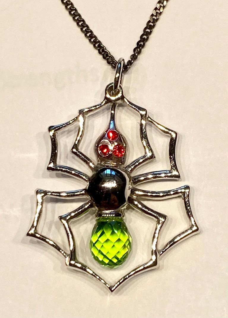 Silver Spider Pendant with Cultured Green Sapphire, and Red Zirconia ...