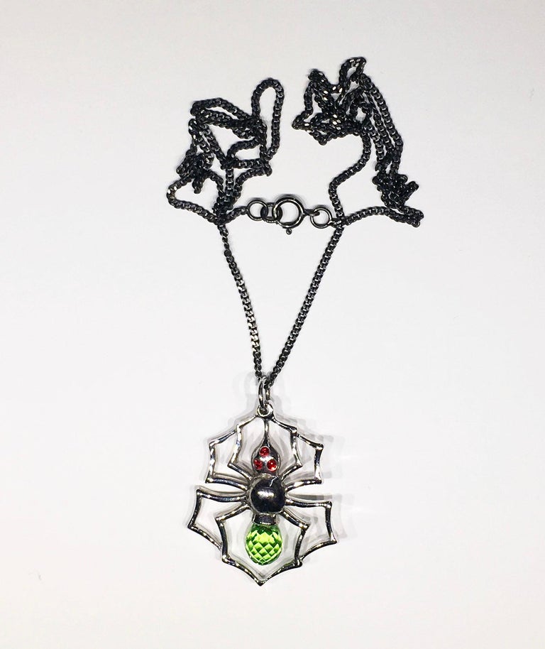 Silver Spider Pendant with Cultured Green Sapphire, and Red Zirconia ...