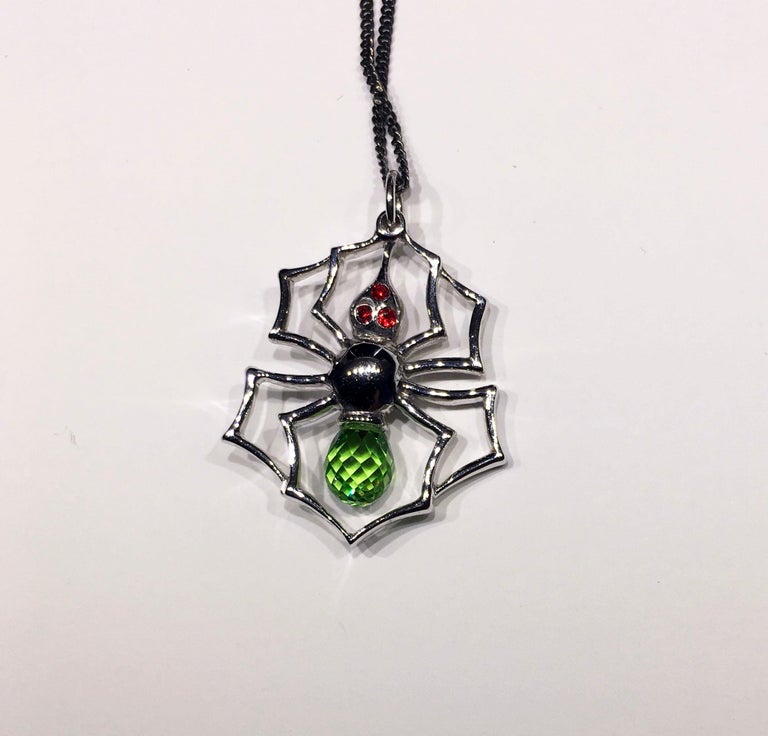 Silver Spider Pendant with Cultured Green Sapphire, and Red Zirconia ...